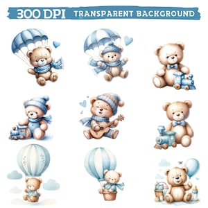 Watercolor Blue Cute Bear Clipart, Baby Boy Birthday Nursery ...
