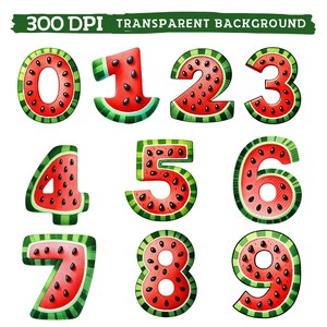 Watermelon Alphabet Clipart, Watercolor Letters and Numbers, Cute ...
