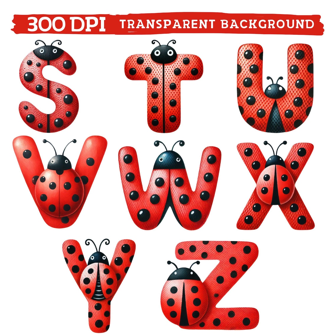 Ladybug Alphabet Clipart, Letters and Numbers, Cute Bug Font Clipart ...