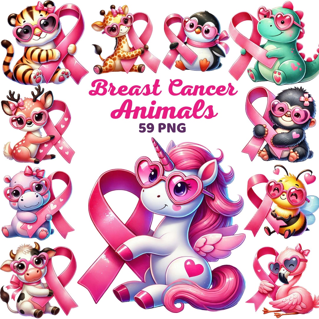 Cute Breast Cancer Awareness Animals Clipart, Woodland Jungle Animal ...