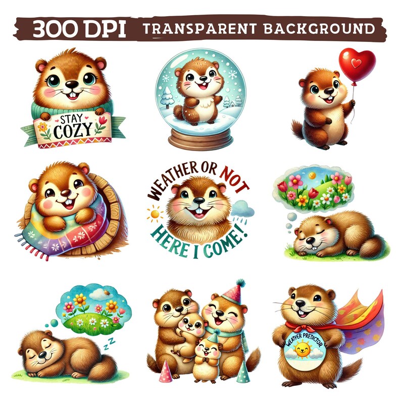 Groundhog Day Clipart, Cute Watercolor Rodent, Springtime Nursery Decor ...