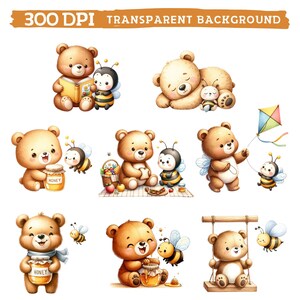 Watercolor Cute Bear and Bee Clipart, Bee Bear Spring Friend Nursery ...