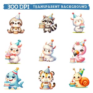 Birthday Animals Clipart, Watercolor Cute Animal Party Nursery ...