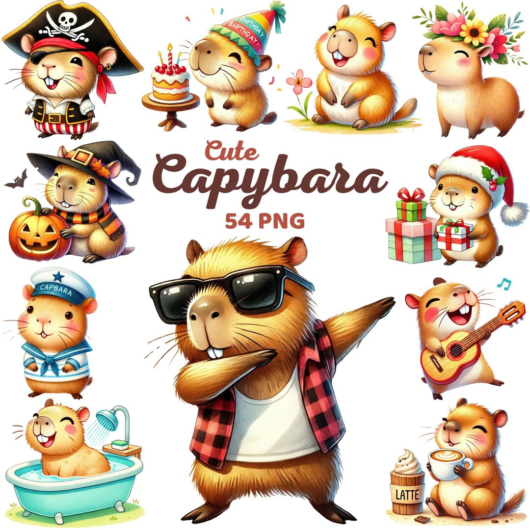 Cute Capybara Clipart, Watercolor Nursery Decor, Funny Capybara ...