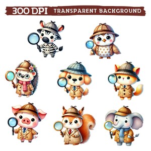 Detective Animals Clipart, Cute Watercolor Sleuth, Nursery Decor ...