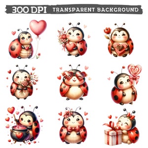 Watercolor Cute Ladybug Valentine Clipart, Ladybug Romantic Valentine's ...