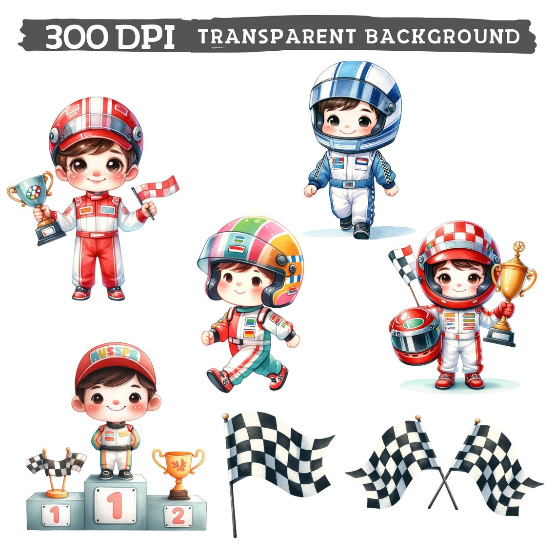 Watercolor Cute Racing Boy Clipart, Race Car Nursery Decor Sublimation ...