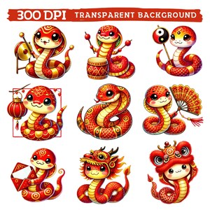 Chinese New Year Snake Clipart, Watercolor Red Gold Snake, HNY 2025 ...