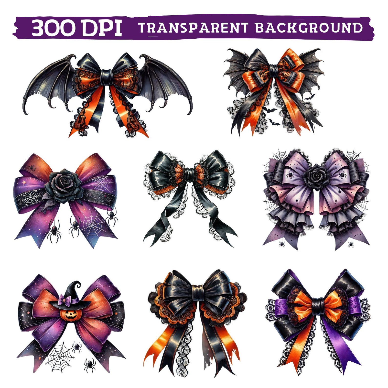Halloween Coquette Clipart, Watercolor Halloween Coquette Bow, Spooky ...