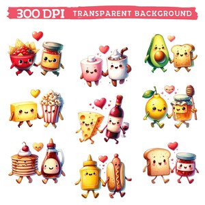 Watercolor Cute Kawaii Perfect Pair Food Valentine Clipart, Hamburger ...