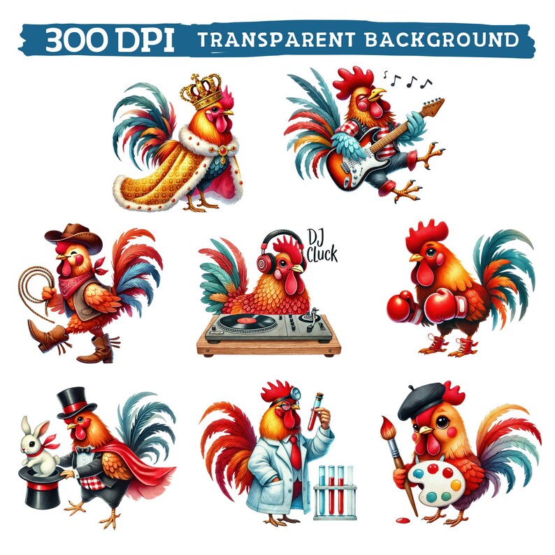 Funny Rooster Clipart, Watercolor Hilarious Chicken, Roosters, Farm ...