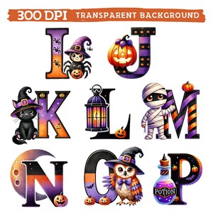 Spooky Halloween Alphabet Clipart, Watercolor Letters & Numbers ...