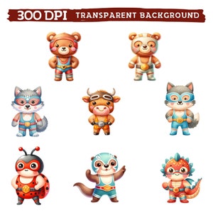 Wrestling Animals Clipart, Watercolor Cute Cartoon Sports Nursery ...