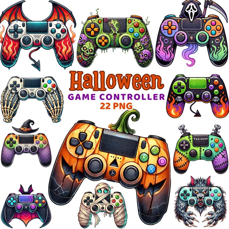 Halloween Game Controller Clipart, Watercolor Spooky Gaming, Halloween ...