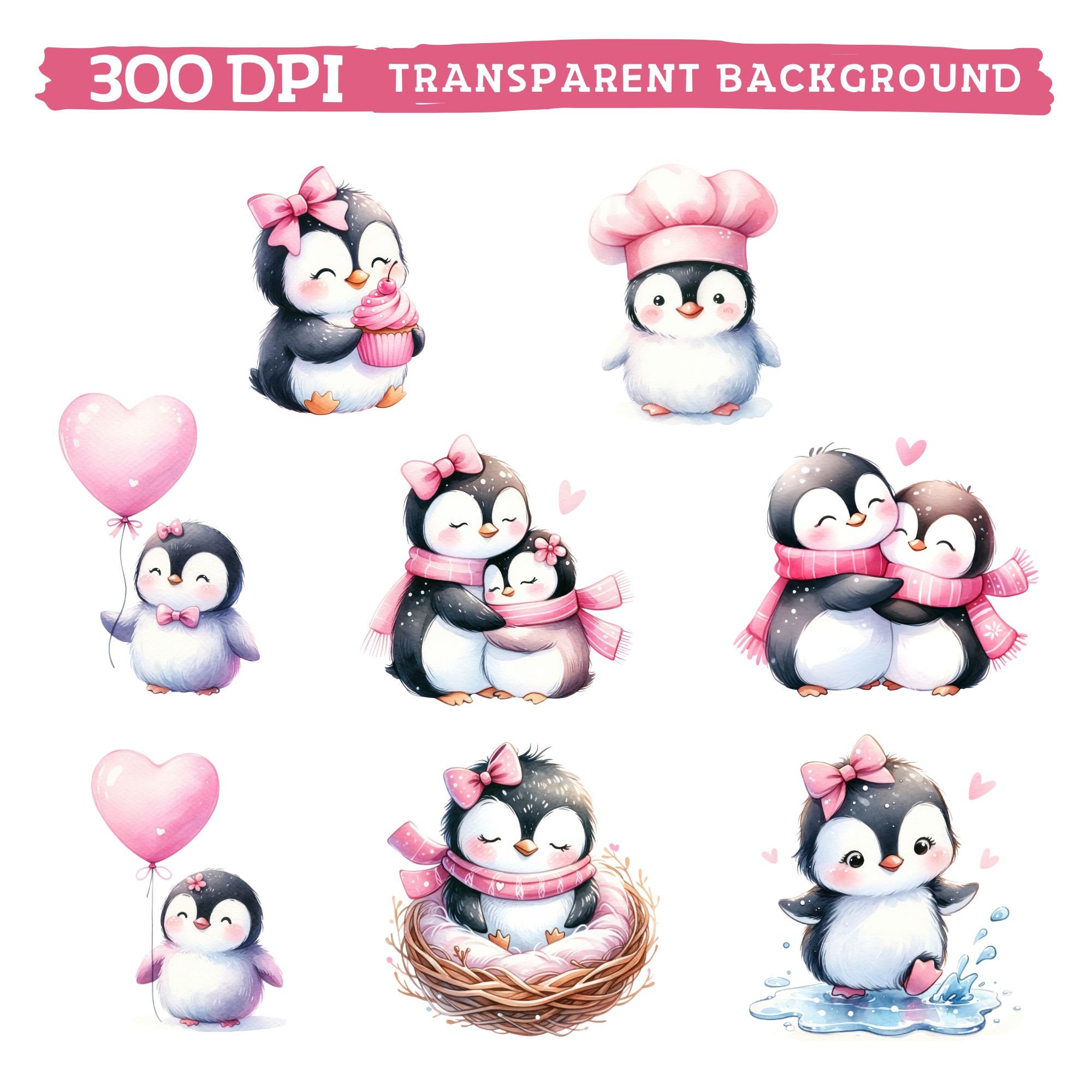 Watercolor Cute Penguin Clipart Png, Kawaii Penguin Sleeping on Cloud ...