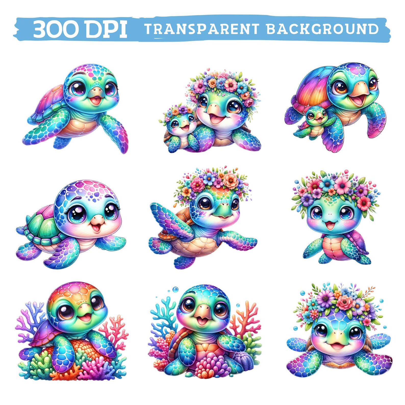 Cute Sea Turtles Clipart, Watercolor Sea Turtle Nursery, Marine Life ...