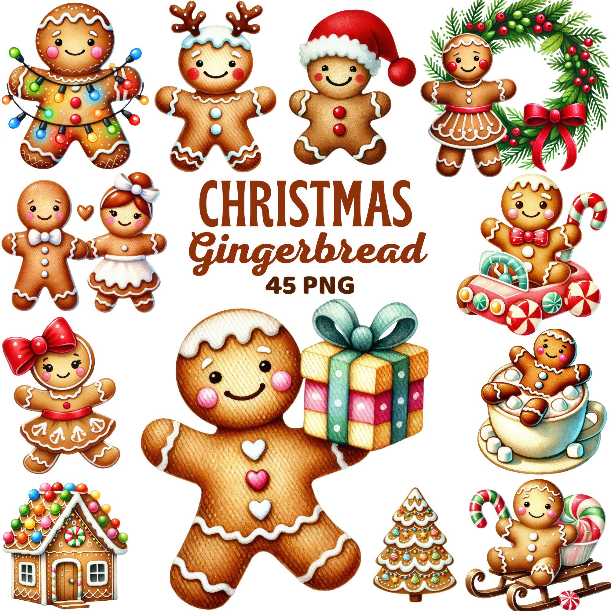 Christmas Gingerbread Clipart, Watercolor Cute Holiday Nursery Decor ...