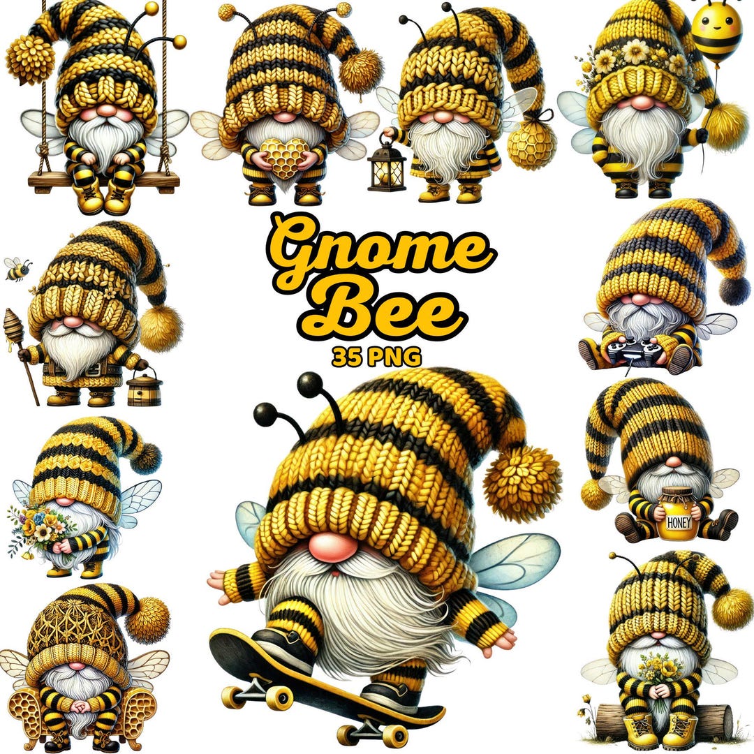 Bee Gnome Clipart, Gnome Bee Characters, Watercolor Honey Bee Gnome ...