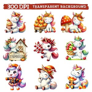 Cute Fall Unicorn Clipart, Watercolor Sweet Autumn Harvest Unicorn ...