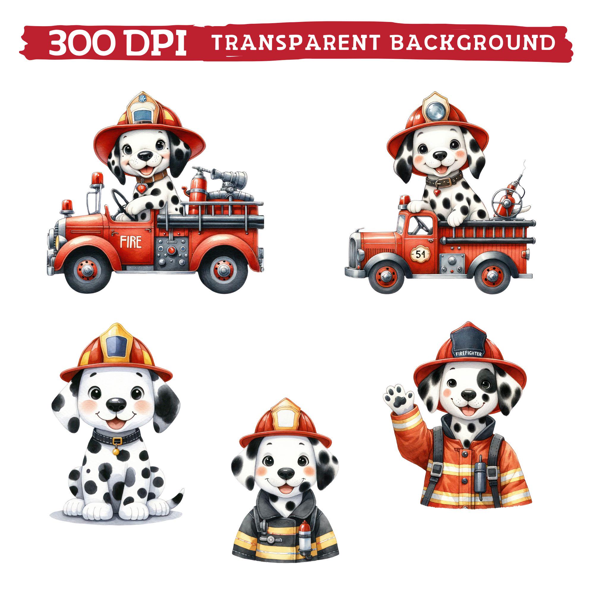 Firefighter Dalmatian Clipart, Watercolor Adorable Puppy Nursery ...