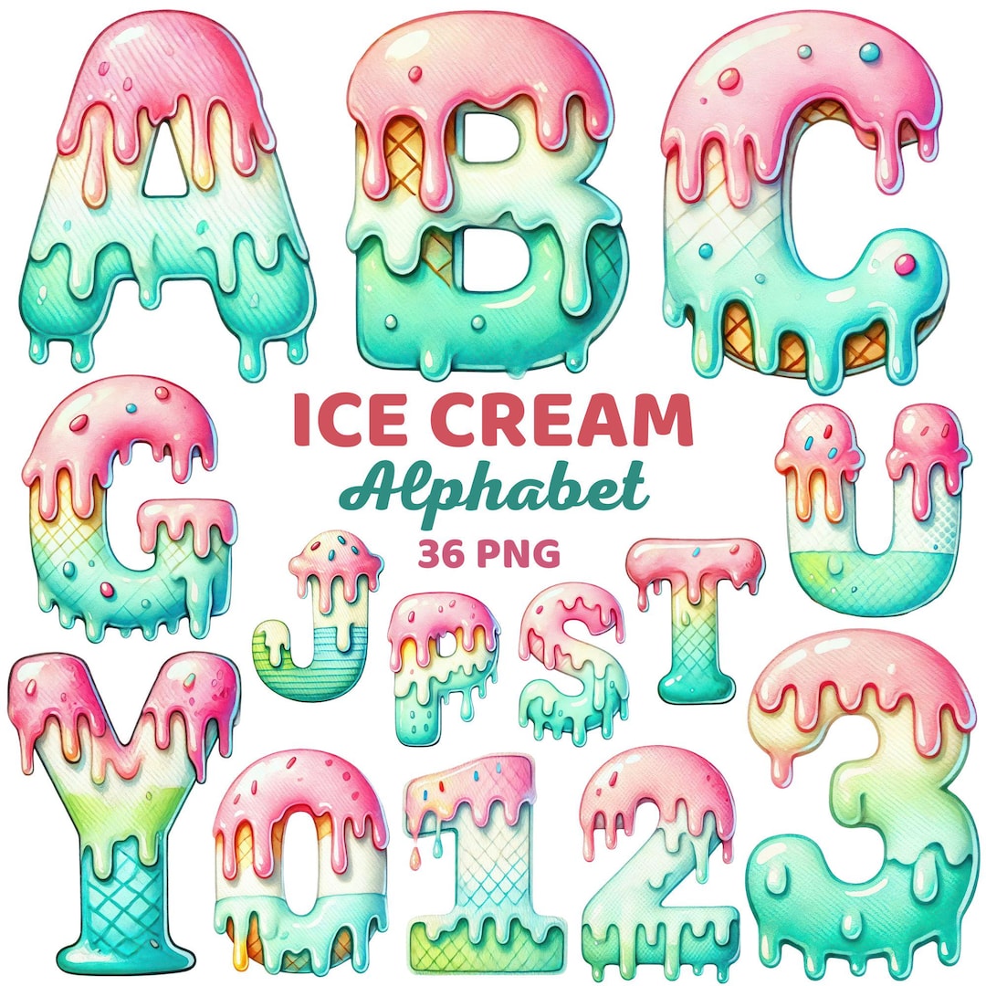 Ice Cream Alphabet Clipart, Colorful Pastel Dripping Letters and ...