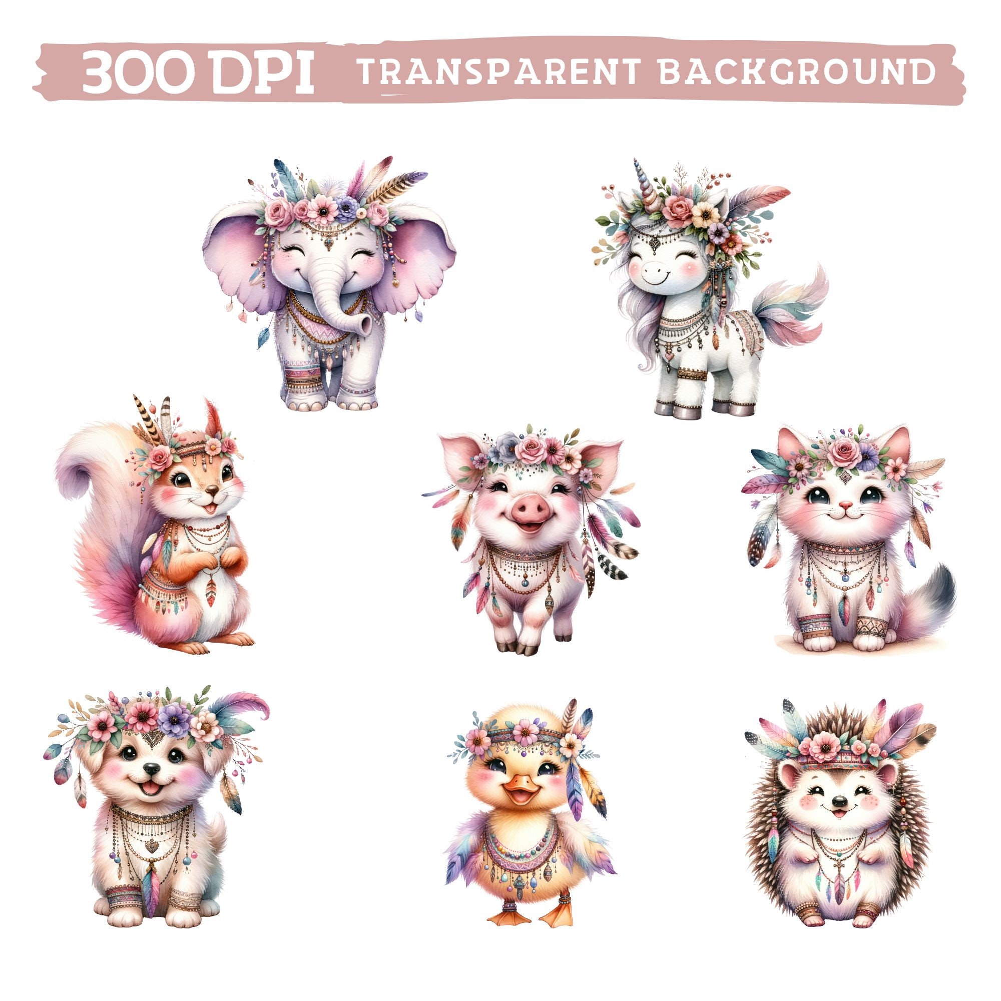 Whimsical Boho Animal Clipart Collection, Watercolor Cute Forest ...