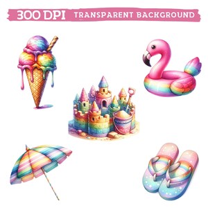 Watercolor Cute Unicorn Clipart, Summer Beach Rainbow Unicorn Girl ...