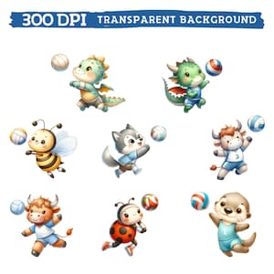 Volleyball Animals Clipart, Watercolor Cute Cartoon Sports Nursery ...