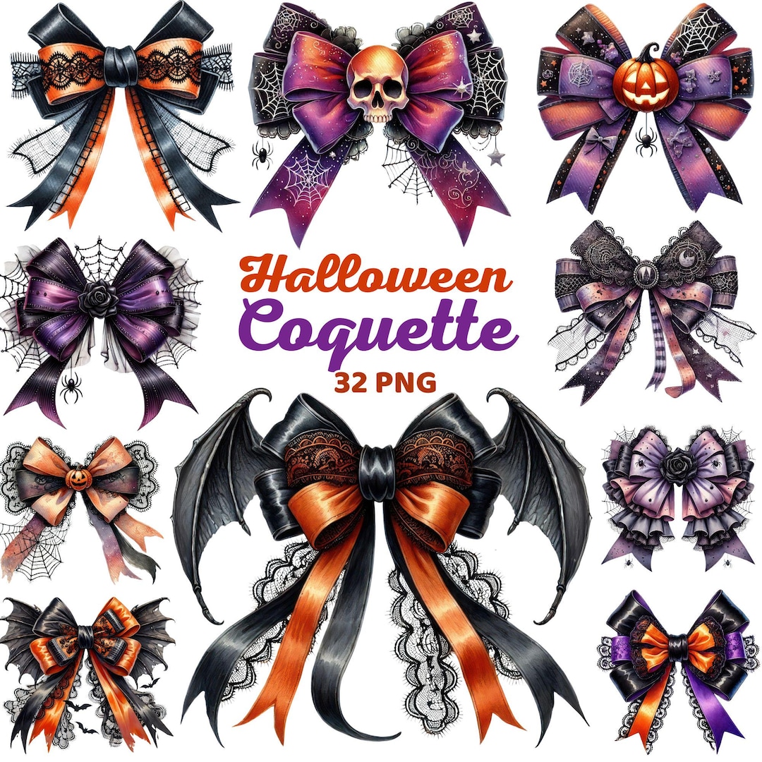 Halloween Coquette Clipart, Watercolor Halloween Coquette Bow, Spooky ...