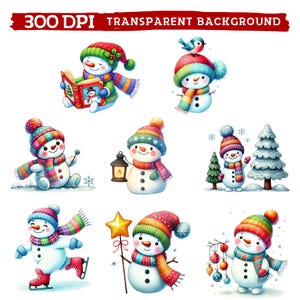 Christmas Snowman Clipart, Watercolor Cute Holiday Snowman, Holiday ...
