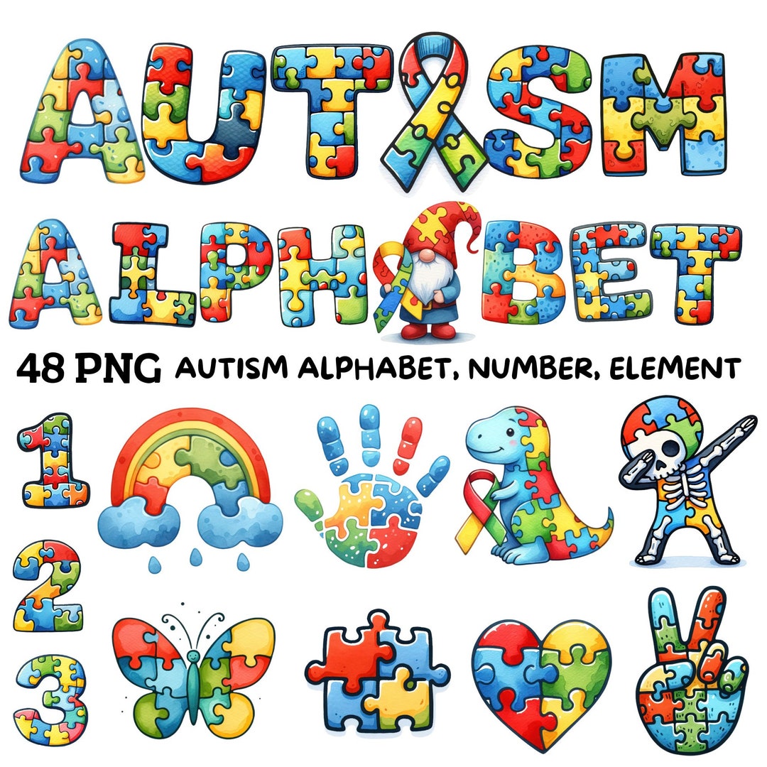 Watercolor Autism Alphabet Png Clipart, Puzzle Letters, Number, Element ...