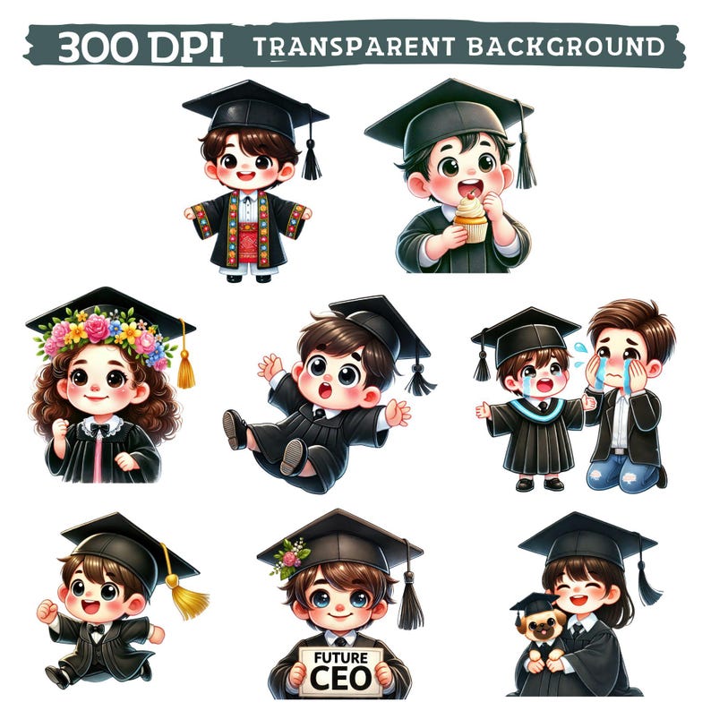 Graduate Kids Clipart, Watercolor Preschool Kindergarten Graduation Boy ...