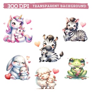 Watercolor Cute Mama and Baby Animals Clipart, Woodland Animal Nursery ...