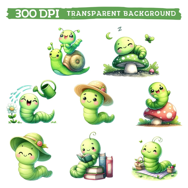 Watercolor Cute Worm Clipart, Wormy Spring Summer Nursery Sublimation ...
