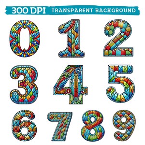 Stained Glass Alphabet Clipart, Colorful Vintage Letters & Numbers ...