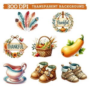 Watercolor Thanksgiving Clipart, Cute Pilgrims, Turkey, Wreath Autumn ...