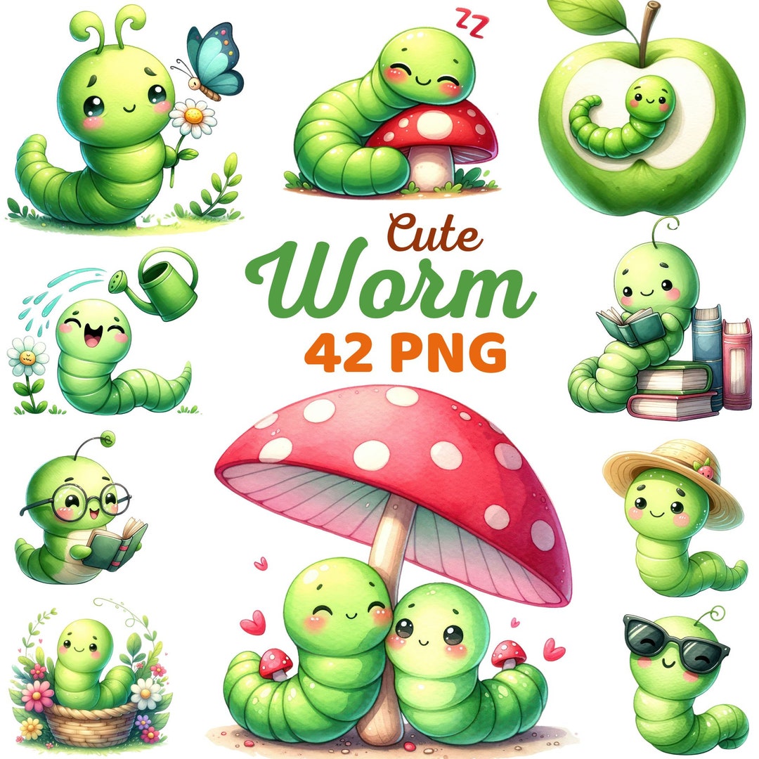 Watercolor Cute Worm Clipart, Wormy Spring Summer Nursery Sublimation ...