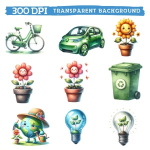 Watercolor Cute Earth Day Clipart, Planet Natural, Eco Friendly Recycle ...