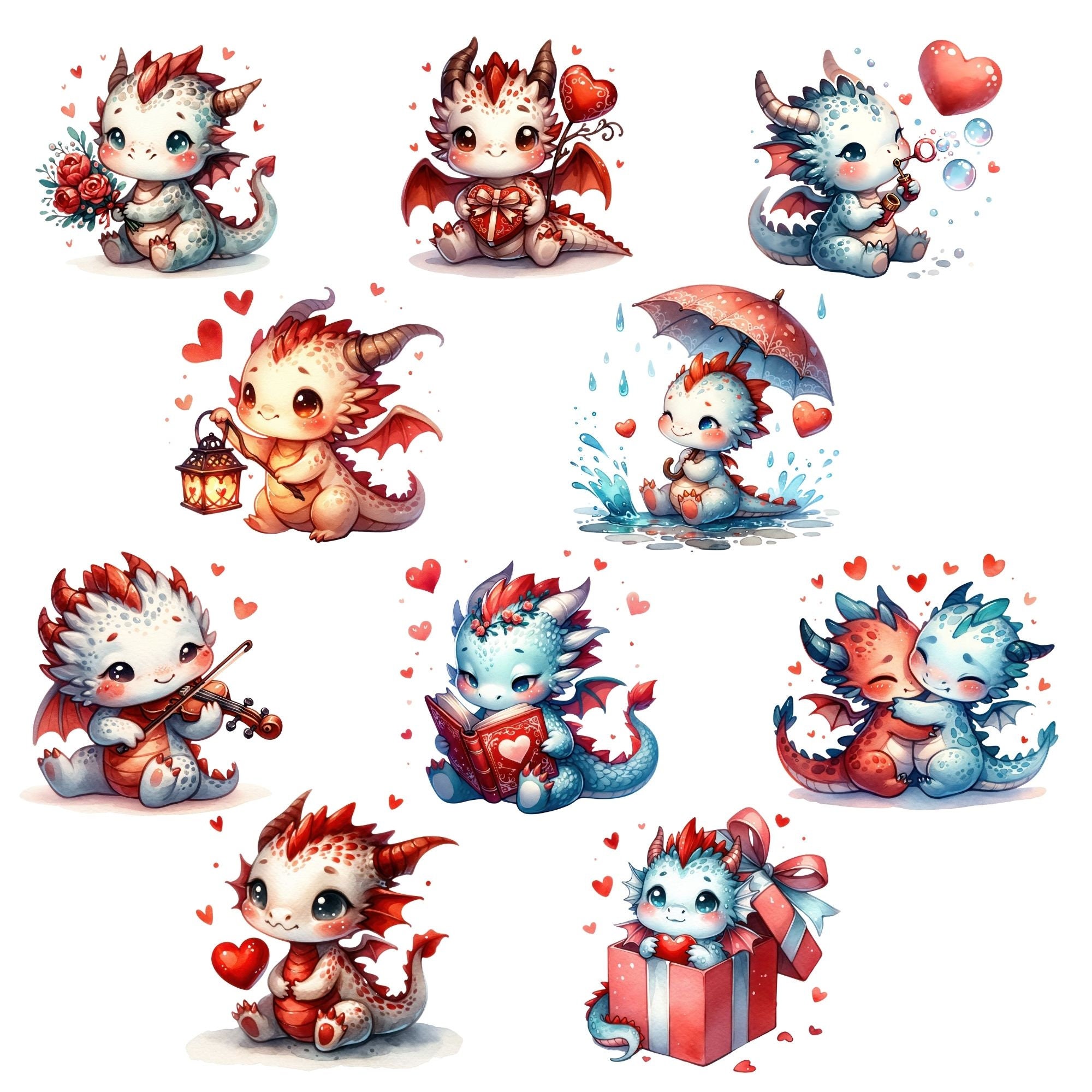 Watercolor Dragon Valentine Clipart Png, Kids Valentine Day, Valentine ...