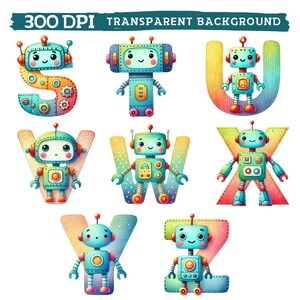 Robot Alphabet Clipart, Colorful Kids Sci-fi Font, Watercolor ...
