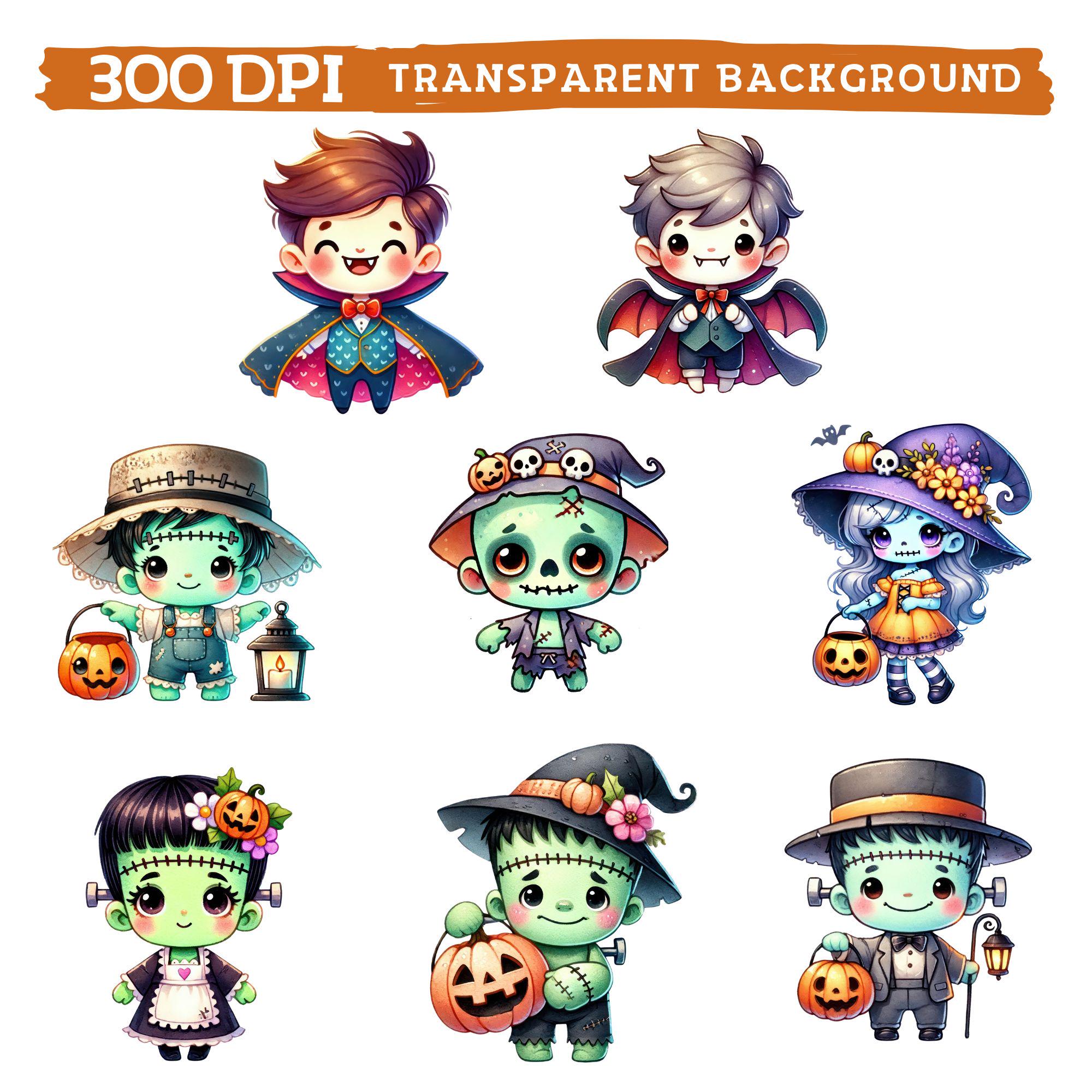 Cute Halloween Clipart, Spooky Watercolor Witchy, Nursery, Zombie ...