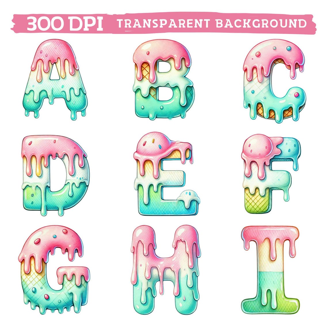 Ice Cream Alphabet Clipart, Colorful Pastel Dripping Letters and ...