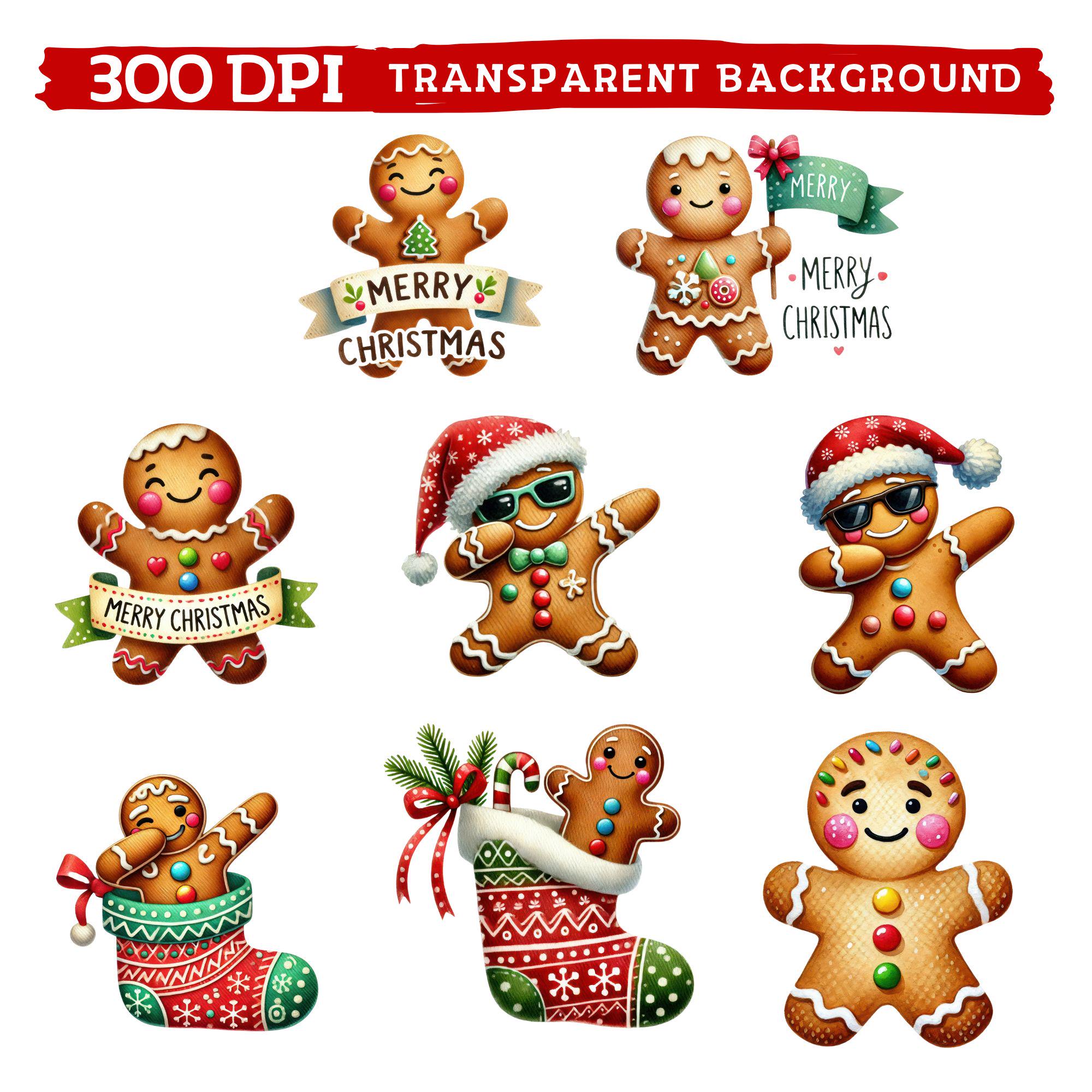 Funny Christmas Gingerbread Clipart, Watercolor Cute Holiday Nursery ...