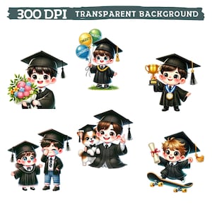 Graduate Kids Clipart, Watercolor Preschool Kindergarten Graduation Boy ...