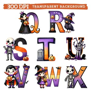 Spooky Halloween Alphabet Clipart, Watercolor Letters & Numbers ...