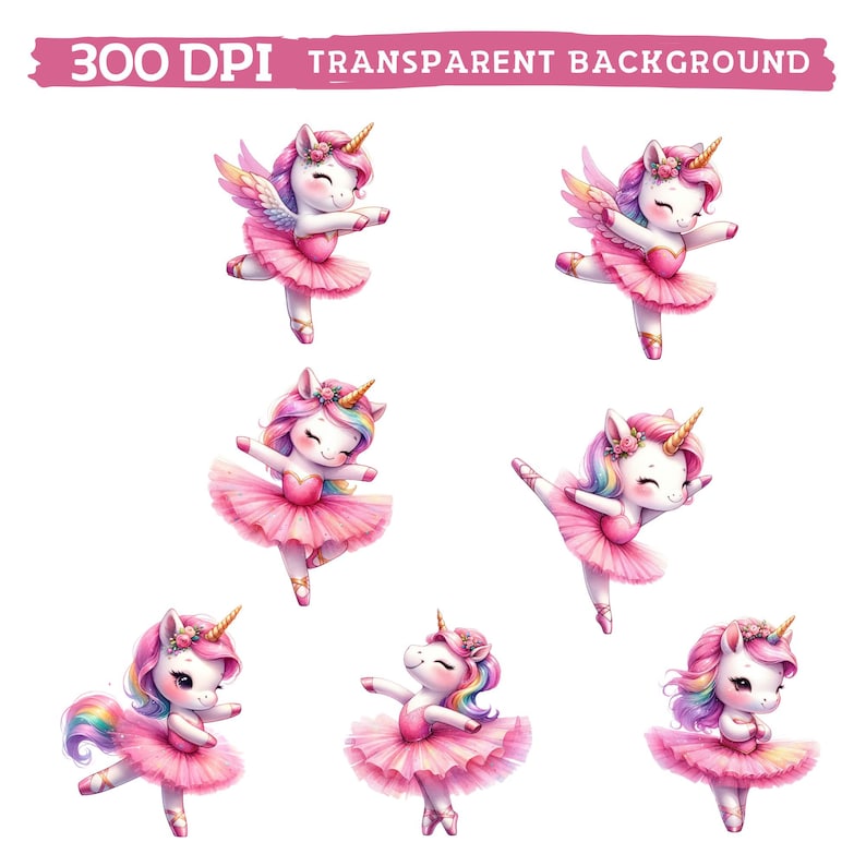 Cute Ballerina Unicorn Clipart, Watercolor Magic Ballet Animal Nursery ...