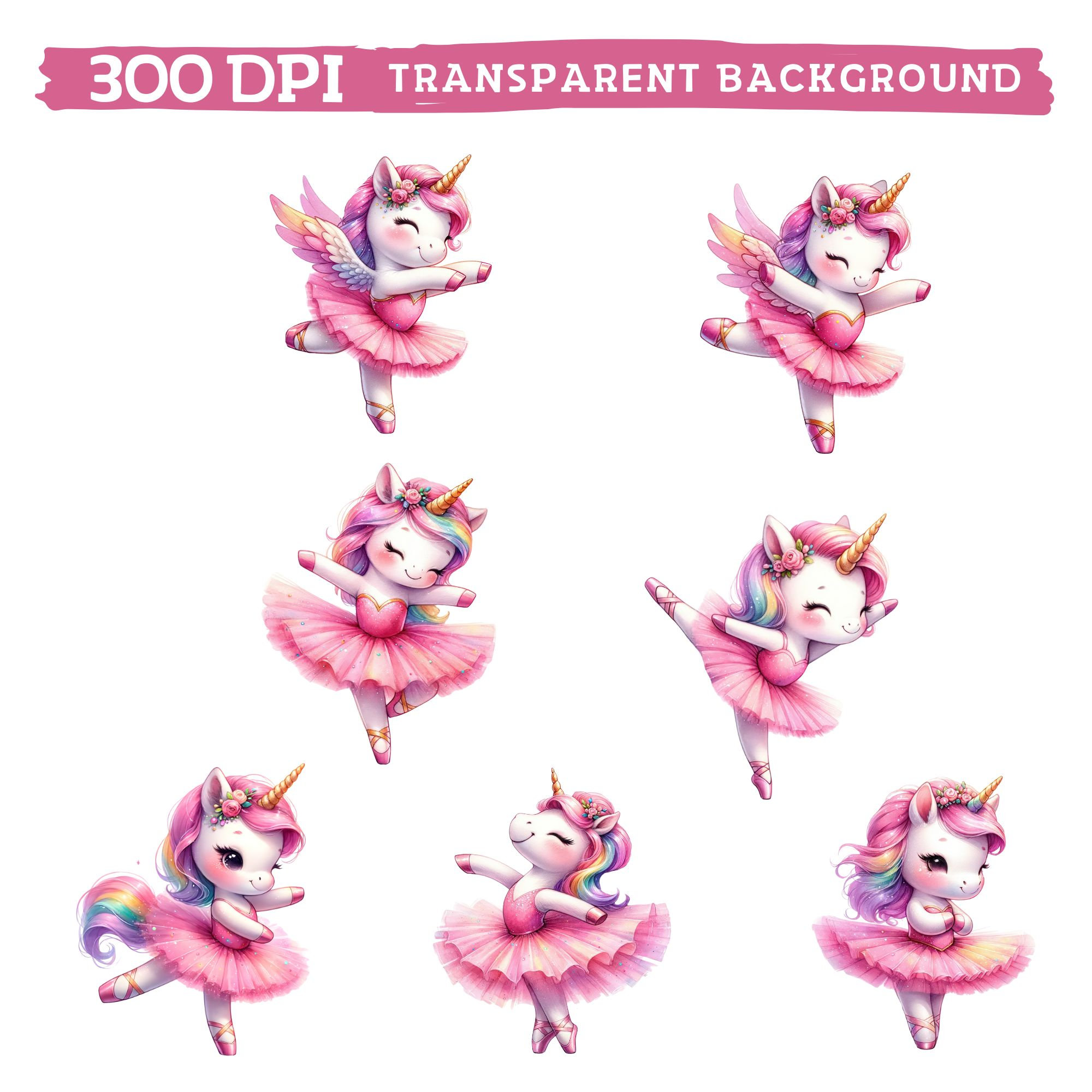 Cute Ballerina Unicorn Clipart, Watercolor Magic Ballet Animal Nursery ...