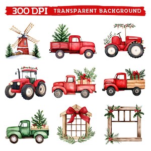 Cute Christmas Farm Clipart, Watercolor Cozy Christmas Farm Animals ...