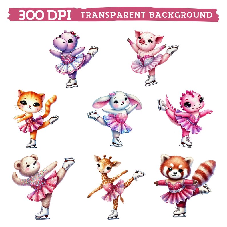 Figure Skating Animals Clipart, Watercolor Cute Ice Skating Animal, Ice ...