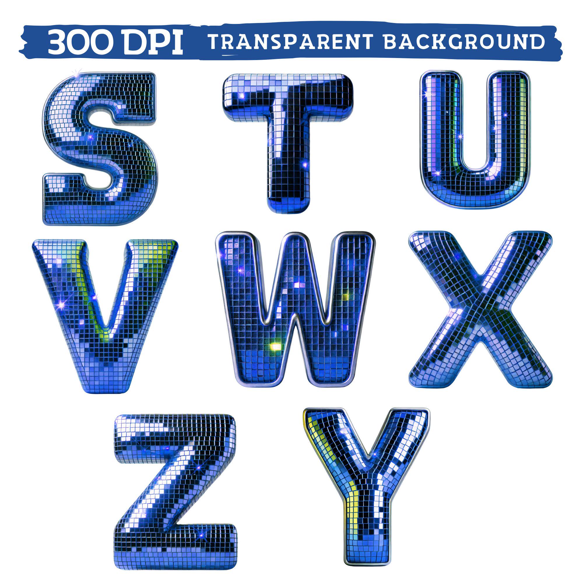 Retro Disco Alphabet Clipart, Blue Shiny Mirror Ball Letters & Numbers ...